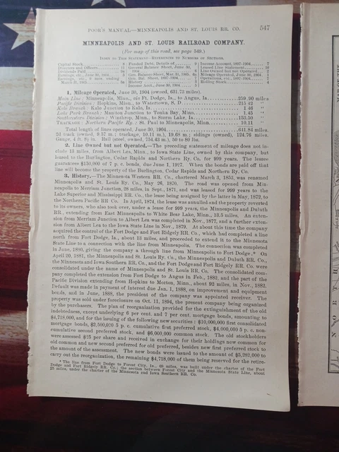 1905 TRAIN ROUTE Map + Report Minneapolis & St Louis Railroad Kalo ...