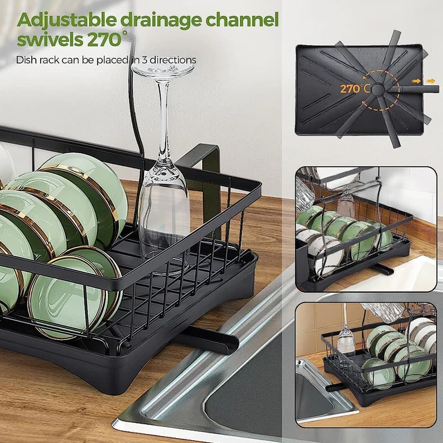 YALIXUAN 2 TIER Dish Drainer Rack with Drip Tray, Detachable Drying ...
