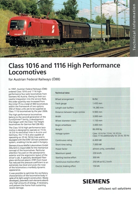 SIEMENS DATA SHEET Class 1016 1116 high-performance locomotives for ÖBB ...