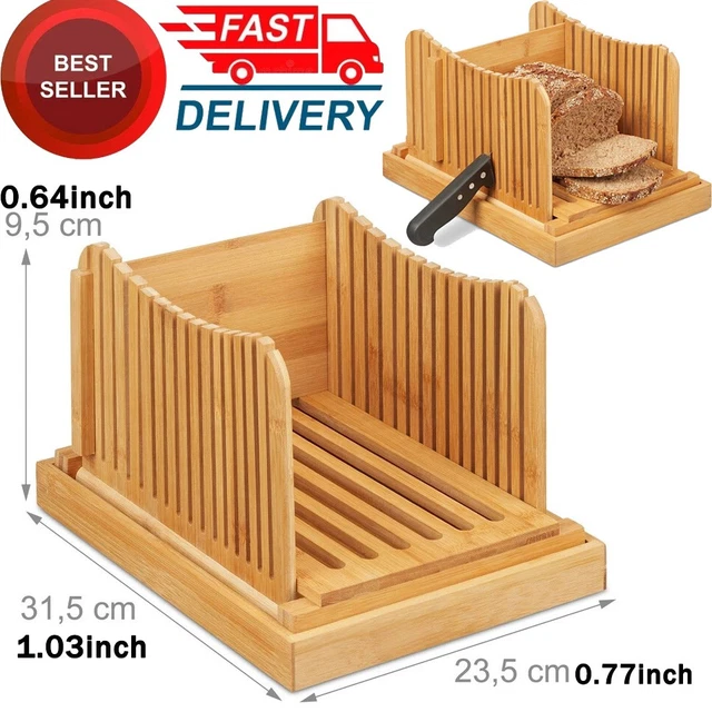 BAMBOO BREAD SLICER Guide Loaf Cutting Size Slicing Wooden Board Holder ...