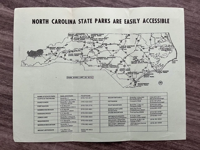 VINTAGE NORTH CAROLINA State Parks Map & Guide 1970s Ephemera £13.53 ...