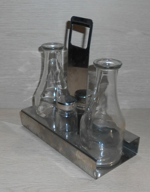 ABERT NICROSIL INOX 18/12 Set Oliera Acetiera Saliera Vetro Retro ...