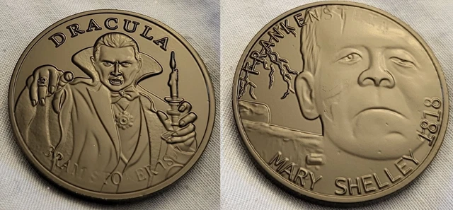 FRANKENSTEIN COUNT DRACULA Dark Black Silver Coin Castle Halloween ...