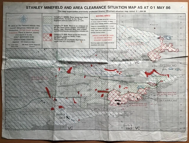 ORIGINAL FALKLANDS WAR British Army Map: Stanley Minefield Situation 5/ ...