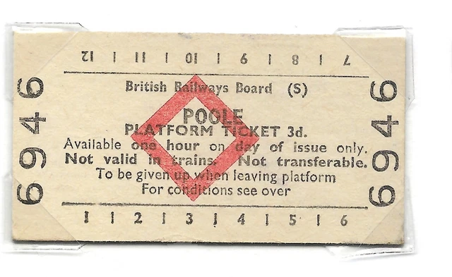 POOLE 3D RED Diamond Edmondson Card Platform Ticket British Railways ...