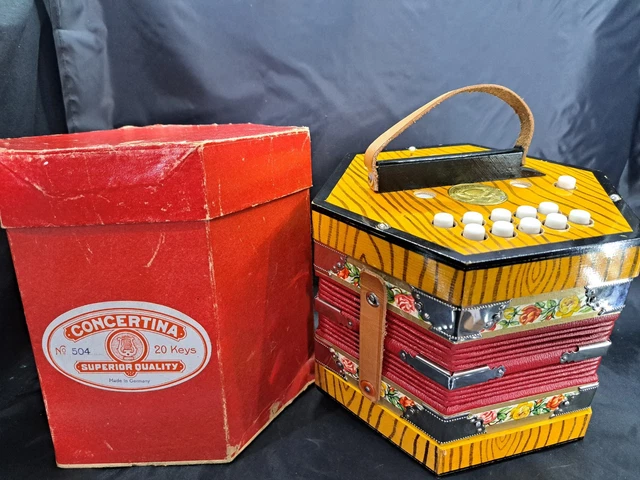 VINTAGE SCHOLER GERMAN Concertina Squeeze Box Musical Instrument with ...