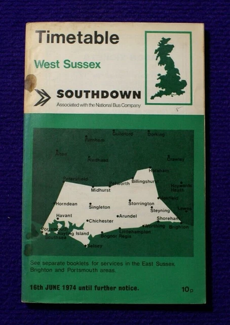 SOUTHDOWN BUS COACH Transport Timetable Route Map West Sussex Edition ...