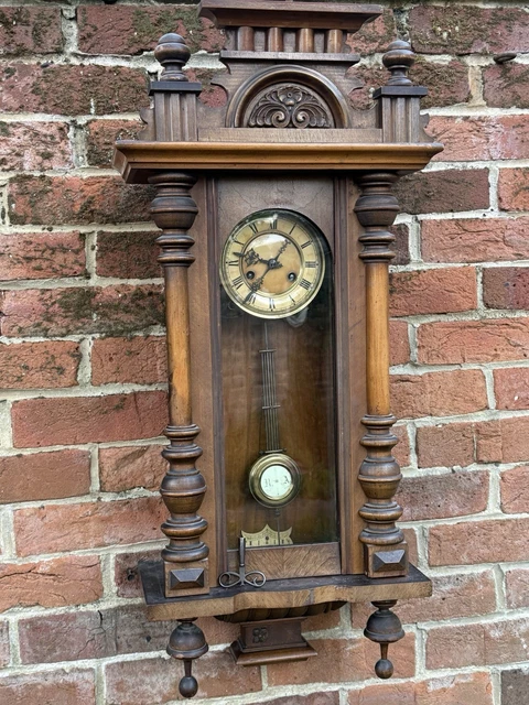 ANTIQUE WOODEN LONG Case Wall Clock Single Pendulum Chime & Key £102.10 ...