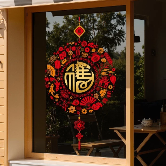 YEAR OF HORSE 2026 Static Cling Window Sticker PVC with Chinese Fu ...