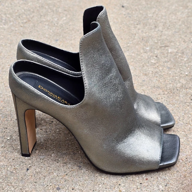 DONNA KARAN NY Sutton Peep Toe Heels US 9 EU 40 Gray Leather Mule ...
