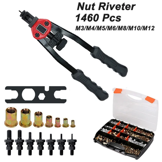 HEAVY DUTY RIVET Nut Riveter Rivnut Nutsert Gun Riveting Tool Kit ...