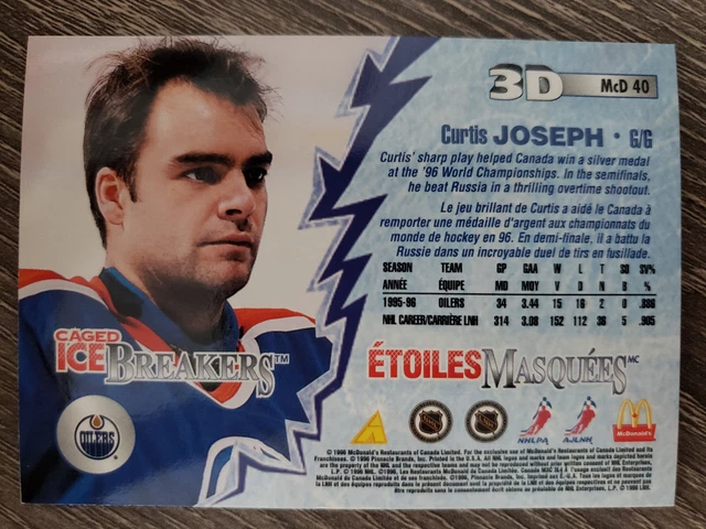 1996-97 PINNACLE MCDONALD'S Caged Ice Breakers Curtis Joseph 3D Card ...