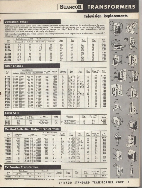 1955 VINTAGE STANCOR TV Transformer Replacement Guide Catalog - RCA EMERSON $65.64 - PicClick CA