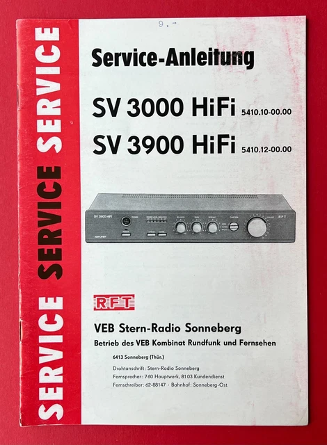 DDR RFT SERVICE Anleitung VEB Stern Radio Sonneberg 1986 SV 3000 HiFi ...