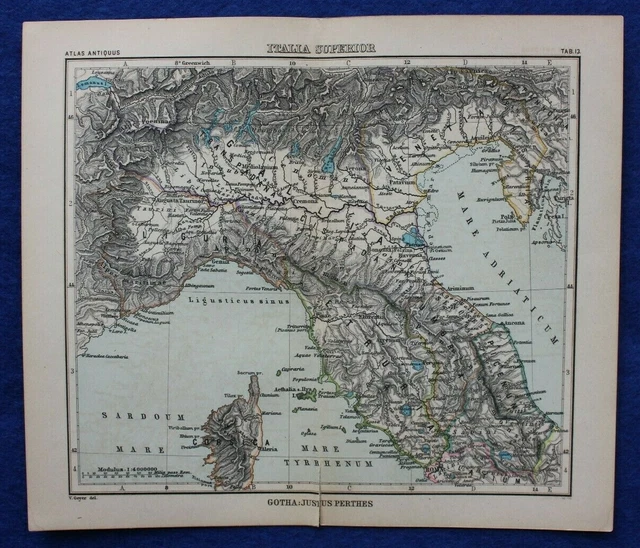ANTICA ITALIA NORD, LIGURIA, ETRURIA, mappa antica originale, Justus ...