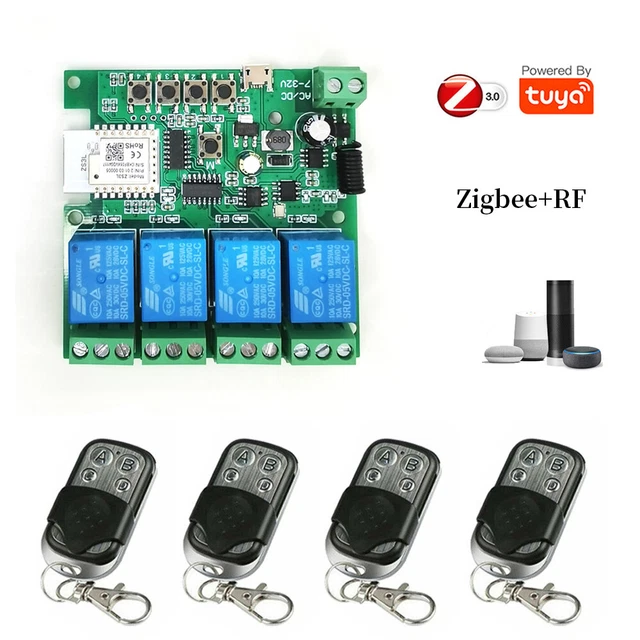 DIY TUYA ZIGBEE 4CH Smart Switch Relay Module + 433mhz Wireless Remote ...