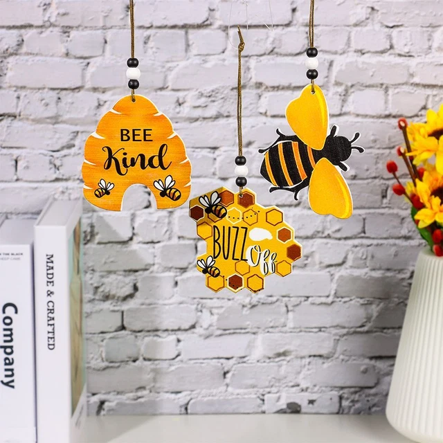 GARDEN HOME DECOR Wooden Bee Sign Bee Art Decoration Bees Day Pendant ...