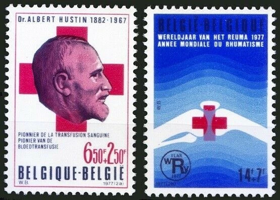 BELGIUM 1972 MNH 2v, Red Cross, Albert Hustin, Blood Transfusion ...