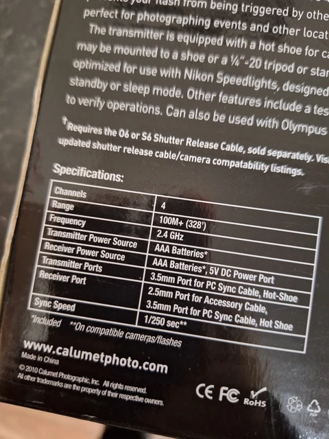 CALUMET PRO SERIES Wireless Flash-Trigger Kit 2.4GHz 4-Channel for ...