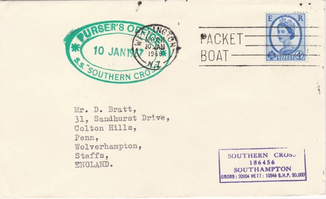 1968 PAQUEBOT COVER sent from ss Southern Cross board in Wellington £1. ...