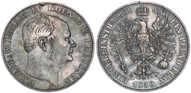 PREUSSEN 1 THALER 1859A Vereinstaler Friedrich Wilhelm Iv. VF XF ,Patina, 100769 EUR 69,73 ...