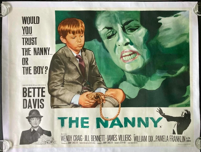 THE NANNY ORIGINAL Quad Movie Cinema Poster LINEN BACKED Hammer Bette ...