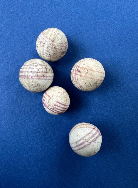 5 BILLES PORCELAINE XIXe, jeu de cours d'école, ceramic marble ...