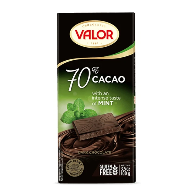 VALOR DARK CHOCOLATE Bar 70% Dark Chocolate with Mint Deliciously ...