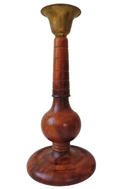 WOODEN CANDLE STICK burled thuya wood 9.75" tall pillar candle holder A ...