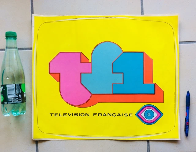 GROS AUTOCOLLANT TF1 VINTAGE TÉLÉVISON FRANÇAISE PASSAGE à LA COULEUR ...