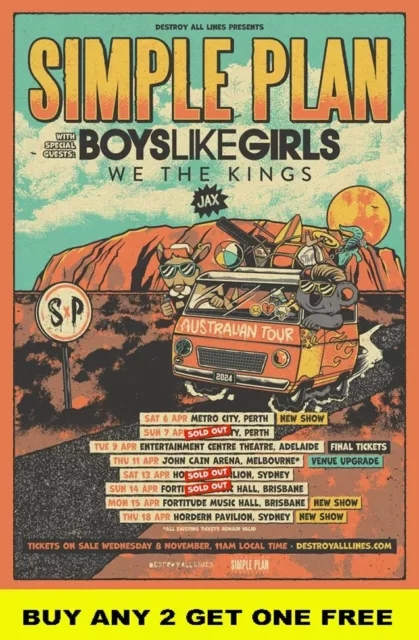 SIMPLE PLAN 2024 Australian Laminated Tour Poster FREE POSTAGE EUR 10 ...
