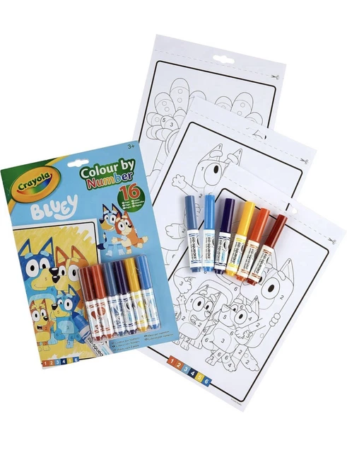 CRAYOLA COLOUR BY Numbers-Bluey (Includes 16 Colouring Pages and 6 Mini ...
