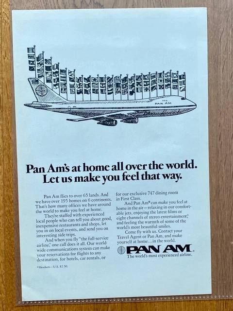PAN AM BOEING 747 Jumbo Jet original 1974 vintage publicité publicité ...