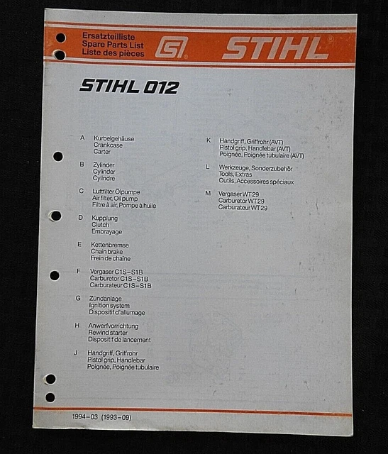 GENUINE STIHL 012 Chainsaw Parts List Catalog Manual Original £22.53 ...