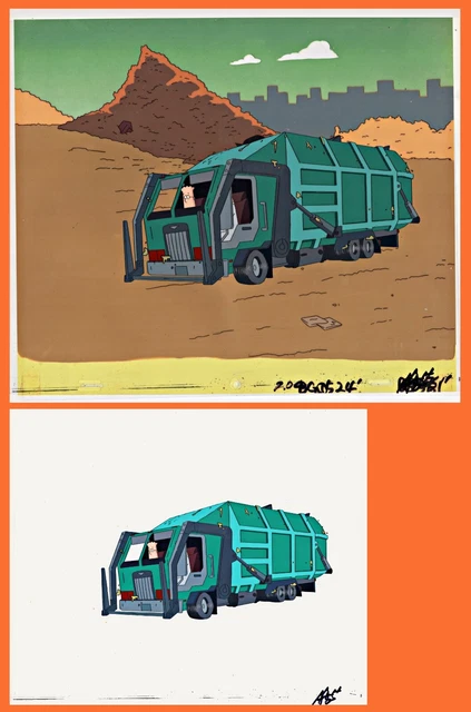 ORIGINAL DILBERT ANIMATION 2Cels: DILBERT inside GARBAGE TRUCK w/Glossy ...