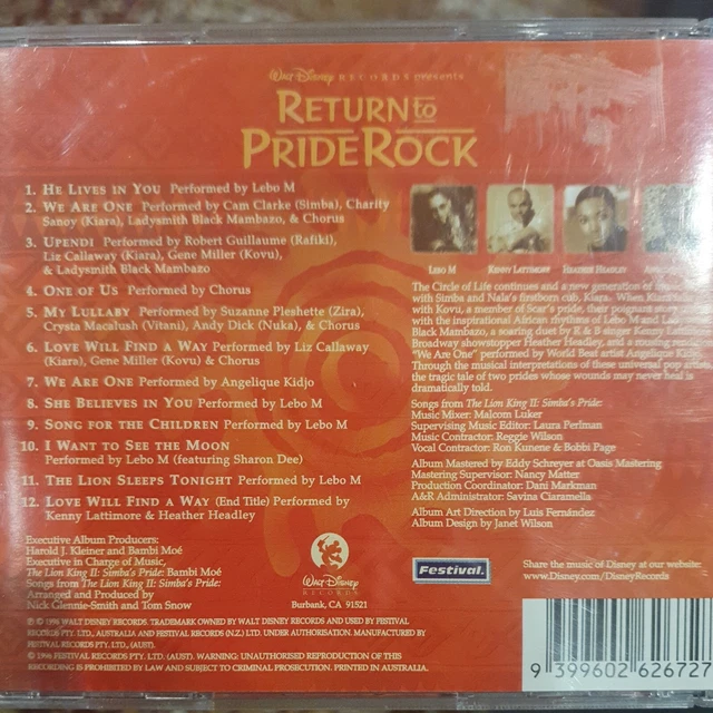 THE LION KING Ii 2 Return To Pride Rock Cd Disney Music Album ...