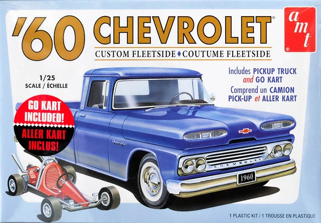 1960 CHEVROLET CUSTOM Fleetside + GO Kart 1:25 AMT Model Kit Bausatz ...
