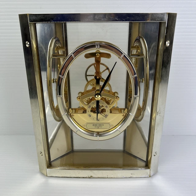 VINTAGE SEIKO QUARTZ Skeleton Mantle Desk Table Clock QAW110 G FOR ...