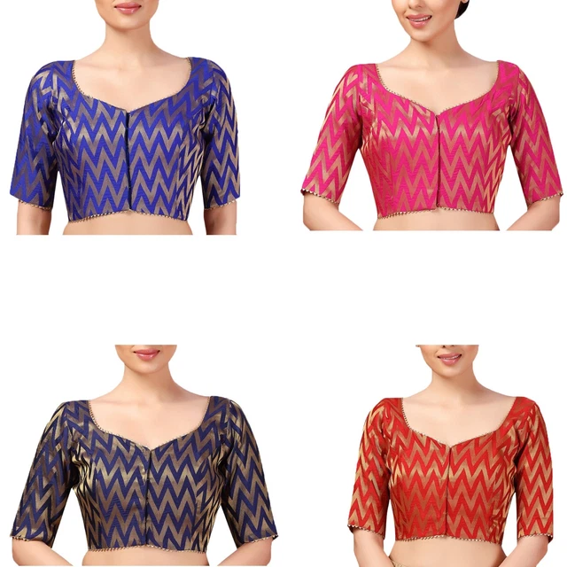 WOMEN'S SAREE BLOUSE Brocade Readymade Wedding Traditional Sari Crop ...
