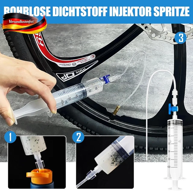 FAHRRAD TUBELESS DICHTMITTEL Spritze Set für MTB Rennrad – 29-in-1 ...