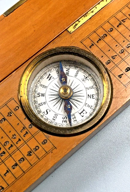 RARE FOLDING MILITARY Clinometer Rule 12" Compass Protractor Drawing ...