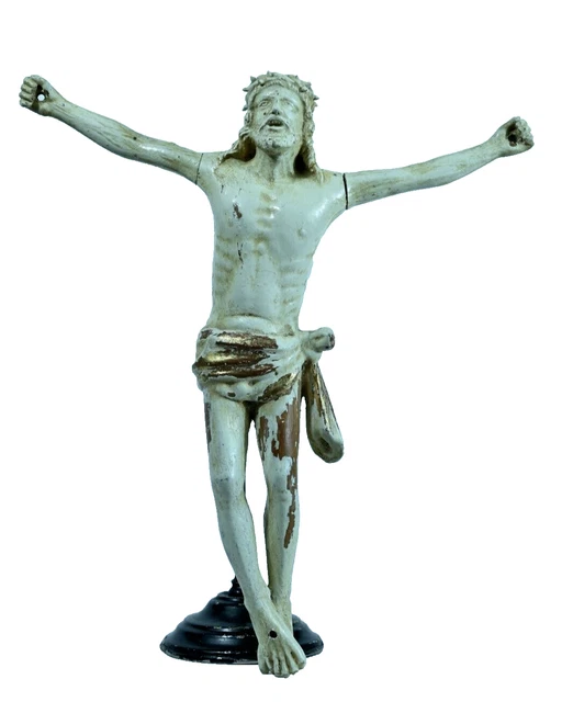 ANCIENNE SCULPTURE RELIGIEUSE Christ vivant sur la croix bois sculpté ...