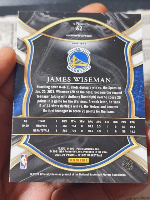 2020-21 PANINI SELECT James Wiseman Concourse Silver Prizm #62 Rookie ...