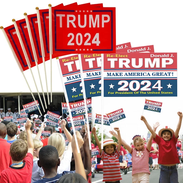 10X TRUMP 2024 Re-Elect Keep America Great Flags Mini Stick Flags ...