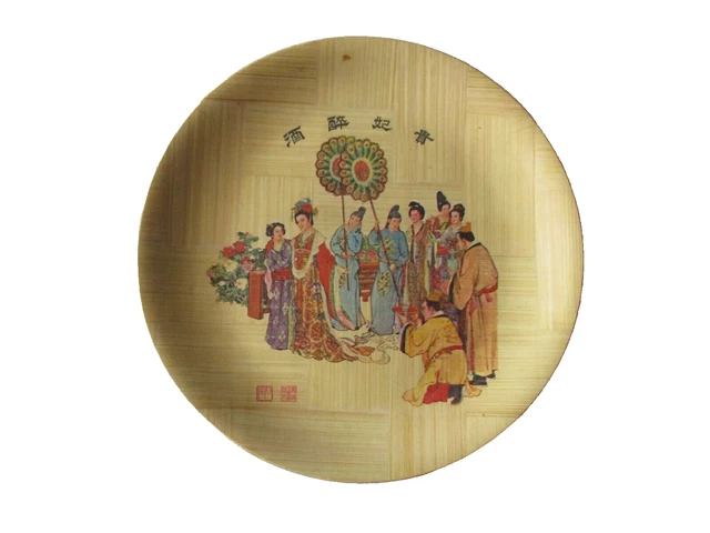 JAPANESE HISTORICAL PICTURE Bamboo Display Plate 16cm Diameter Made in ...