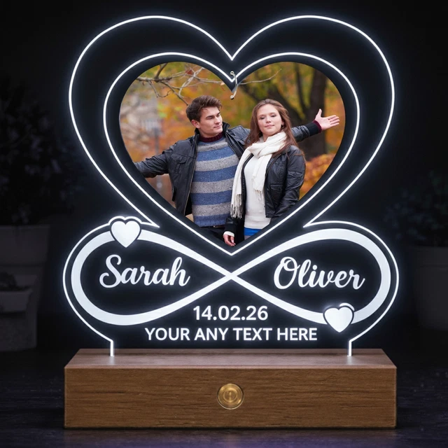 PERSONALISED VALENTINE'S DAY LED Acrylic Photo Light-Anniversary ...
