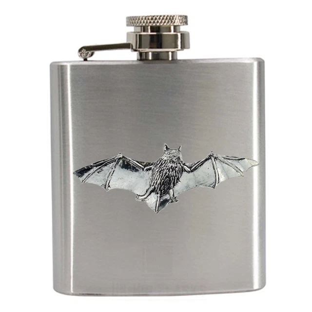 A34 BAT ENGLISH Pewter on a compact 3oz Stainless Steel Hip Flask ...