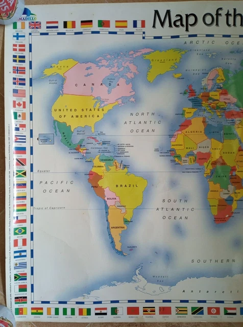 WORLD WALL MAP With Flags Of The World 1996 £9.50 - PicClick UK