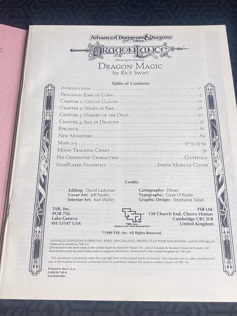 DRAGONLANCE: DRAGON MAGIC - TSR DLE2 9244 con MAPPA Dungeons and ...