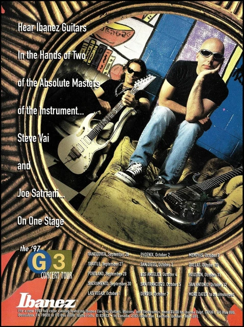 STEVE VAI JOE Satriani Ibanez Artist Series Guitar ad 1997 G3 Tour ...